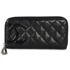 Chanel Quilted Lambskin Cambon Zip Around Wallet - Black