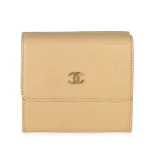 Chanel Vintage Goatskin Cc Compact Wallet - Beige