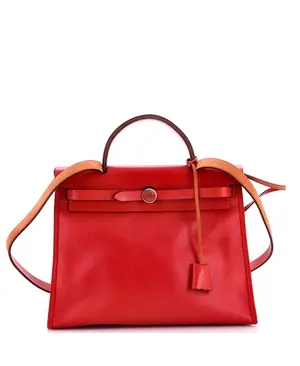 Hermès Herbag 31 Zip Berline Canvas & Leather Shoulder Bag - Red