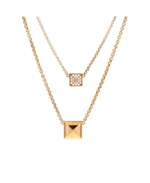 Hermès Clou D'h Double Pendant Necklace 18k Rose Gold With Diamonds, 16.25 - Pink