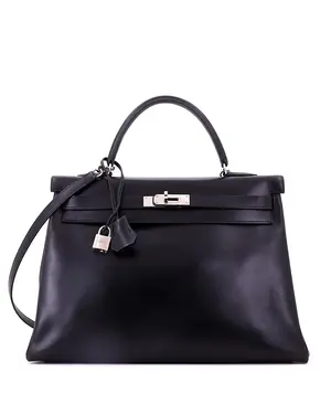 Hermès Kelly 35 Box Calf Leather Palladium Hardware Handbag - Noir