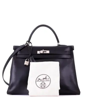 Hermès Kelly 35 Box Calf Leather Palladium Hardware Handbag