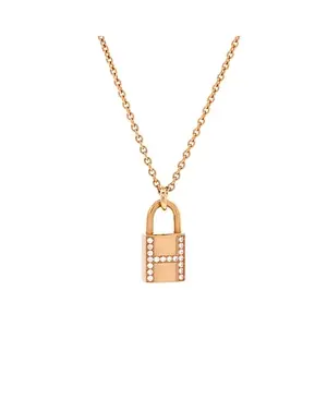 Hermès Amulettes Cadenas Pendant Necklace 18k Rose Gold With Diamonds, 16 - Pink