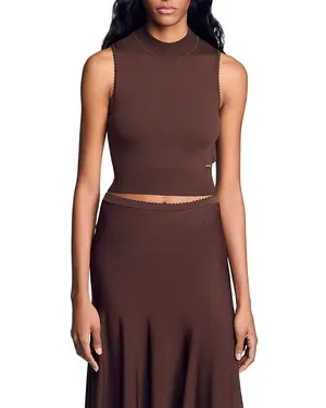 Sandro Giovi Knit Cropped Top - Brown