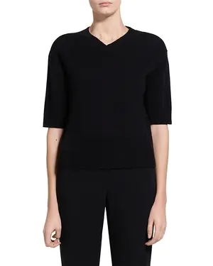 Theory Crop V Cashmere Tee - Black