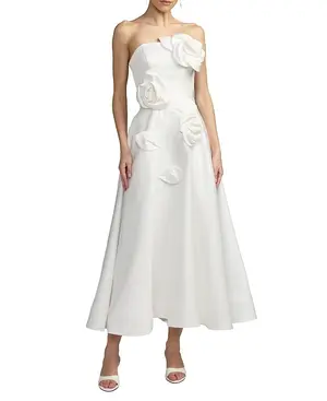 Mac Duggal Strapless Satin Gown With 3d Floral Appliqu - Ivory