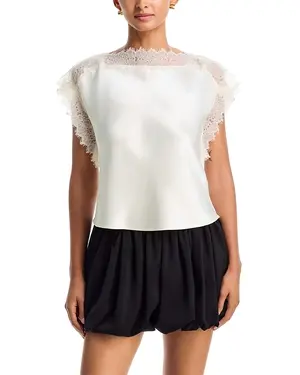 Aqua Lace Trim Satin Top Exclusive