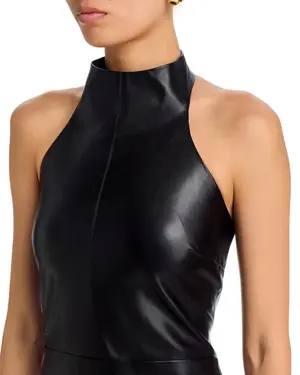 Aqua Faux Leather Halter Midi Dress Exclusive
