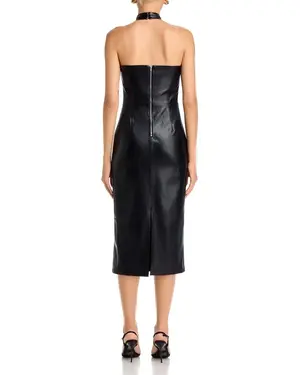 Aqua Faux Leather Halter Midi Dress Exclusive