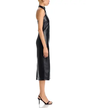 Aqua Faux Leather Halter Midi Dress Exclusive