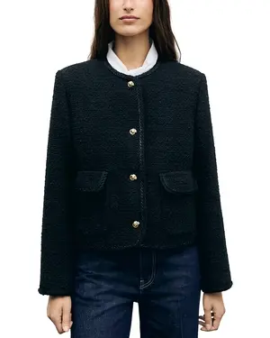 Gerard Darel Judye Tweed Button Front Jacket - Black