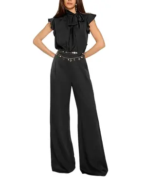 Ramy Brook Irene Tie Neck Wide Leg Jumpsuit