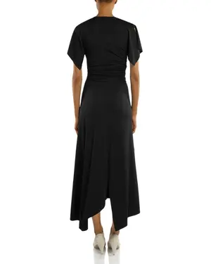 Victoria Beckham Round Neck Blousey Slit Sleeve Midi Dress