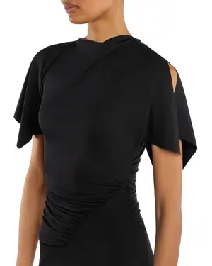 Victoria Beckham Round Neck Blousey Slit Sleeve Midi Dress