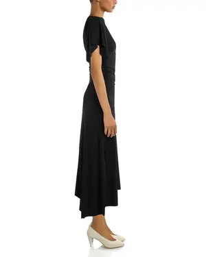 Victoria Beckham Round Neck Blousey Slit Sleeve Midi Dress