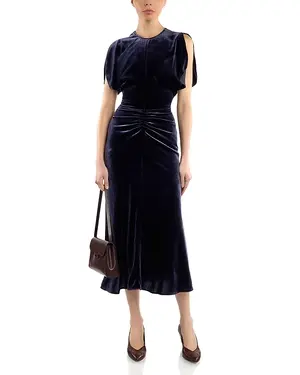 Victoria Beckham Bela Slit Sleeve Midi Dress - Navy