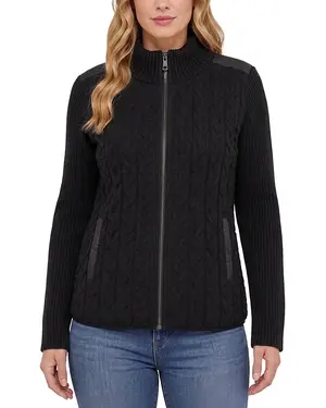 LIVERPOOL Quilted Zip Front Sweater Jacket - Black