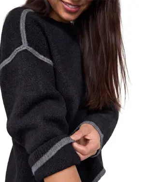 LIVERPOOL Tulip Hem Crewneck Sweater - Black/ Light Grey