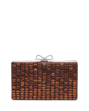 SELF-PORTRAIT Mini Crystal Chainmail Clutch Brown