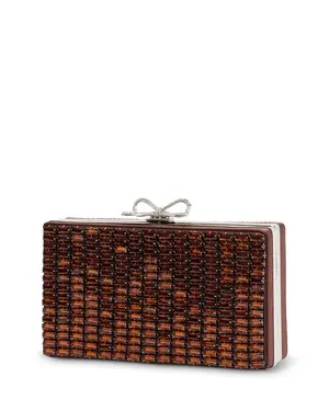 SELF-PORTRAIT Crystal Embellished Chainmail Clutch - Brown