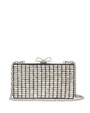 SELF-PORTRAIT Mini Crystal Chainmail Clutch - Silver