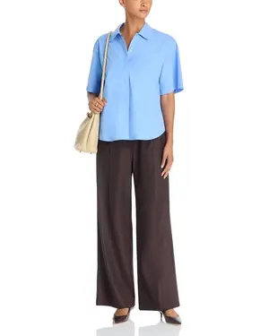 Lafayette 148 New York Cotton Short Sleeve Pleated Back Shirt