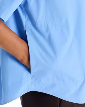 Lafayette 148 New York Cotton Short Sleeve Pleated Back Shirt