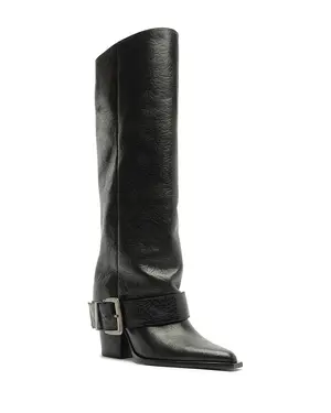 Schutz Parker Up Knee High Leather Moto Boots - Black