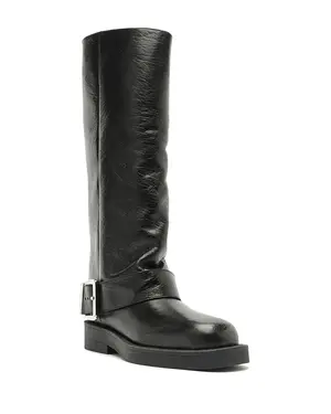 Schutz Patrice Up Leather Moto Knee High Boots - Black