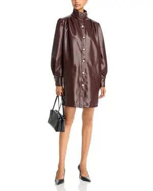 AREA STARS Wren Faux Leather Button Front Dress