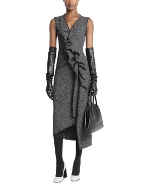 Michael Kors Tweed Frayed Ruched Sheath Dress