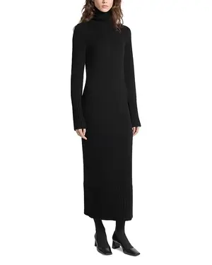 Michael Kors Merino Wool Turtleneck Long Sleeve Dress - Black