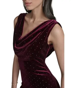 Eliza J Velvet Embellished Drape Neck Gown