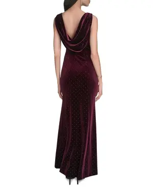 Eliza J Velvet Embellished Drape Neck Gown