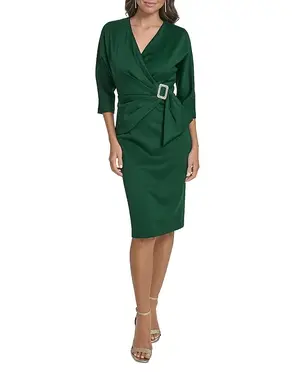 Eliza J Side Drape Three Quarter Sleeve Cocktail Dress - Hunter