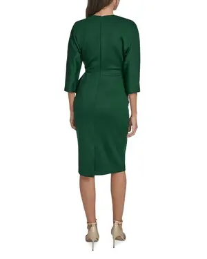 Eliza J Side Drape Three Quarter Sleeve Cocktail Dress - Hunter