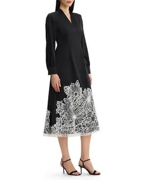 Misook Fit & Flare Lace Crepe De Chine Maxi Dress