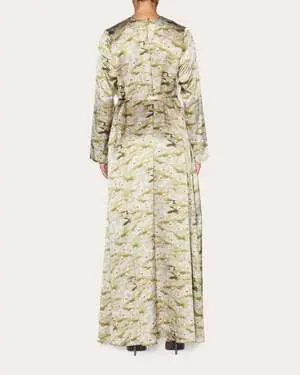 LIA COHEN Wholesome Floral Silk Long-sleeve Gown