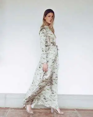 LIA COHEN Wholesome Floral Silk Long-sleeve Gown