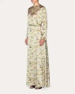 LIA COHEN Wholesome Floral Silk Long-sleeve Gown