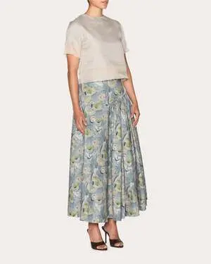 LIA COHEN Heritage Floral Smocked Midi Skirt
