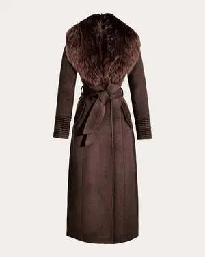 Sentaler Suri Alpaca Fur Collar Maxi Coat - Brown