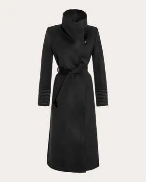 Sentaler Baby Alpaca Funnel Collar Maxi Wrap Coat - Black
