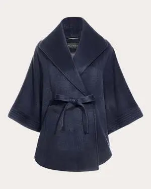 Sentaler Baby Alpaca Belted Shawl Collar Cape - Blue