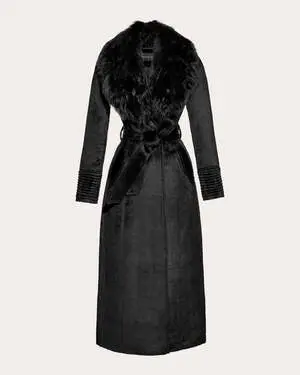 Sentaler Suri Alpaca Fur Collar Maxi Coat - Black