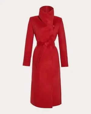 Sentaler Baby Alpaca Funnel Collar Maxi Wrap Coat - Red