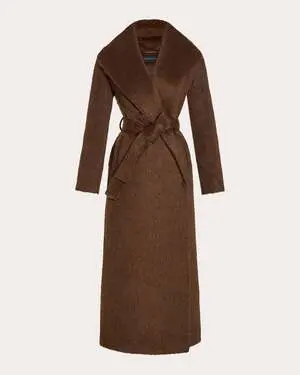 Sentaler Textured Suri Alpaca Shawl Collar Maxi Wrap Coat - Brown