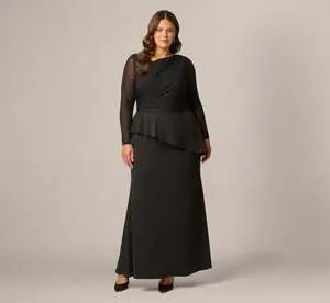 Adrianna Papell Knit Crepe Combo Mesh Gown
