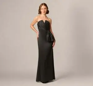 Aidan Mattox Strapless Stretch Mikado Origami Pleated Gown - Black