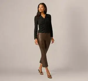 Adrianna Papell Long Sleeve Textured Semisheer Ruched Blouse - Black